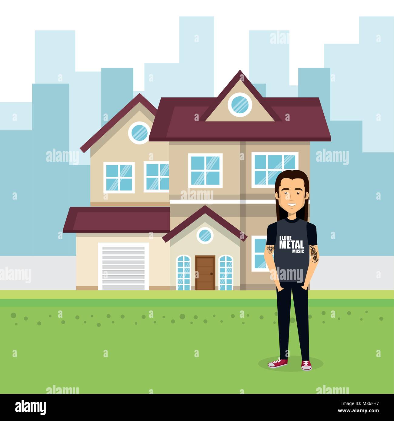 young man outside house vector illustration design Stock Vector Image ...