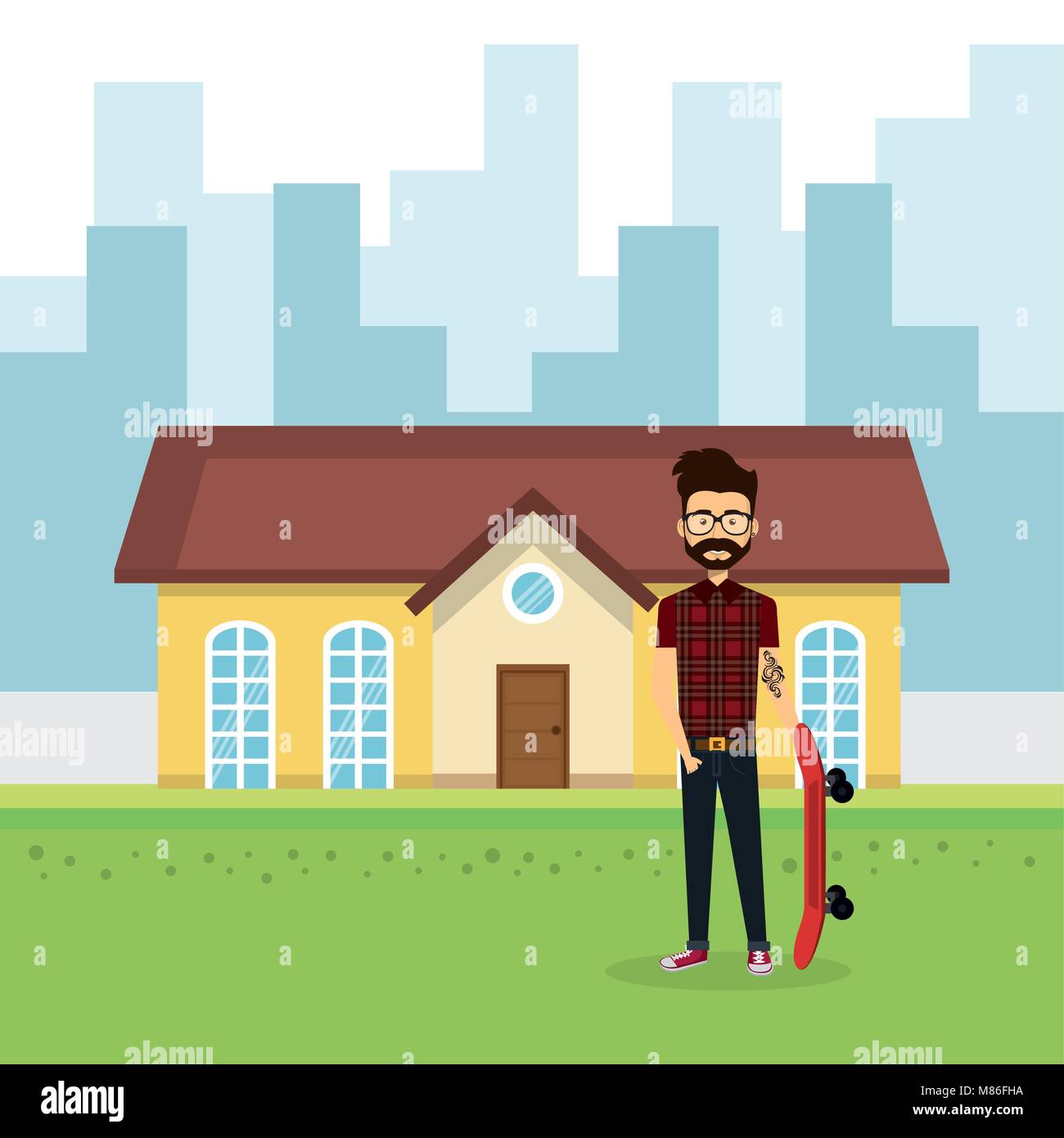 young man outside house vector illustration design Stock Vector Image ...