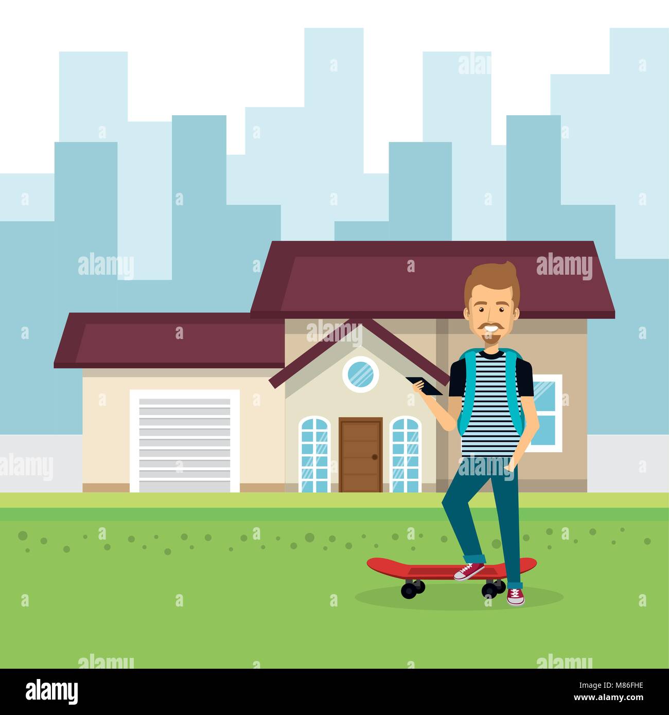 Teen Outside Of His House Stock Vector Images - Alamy