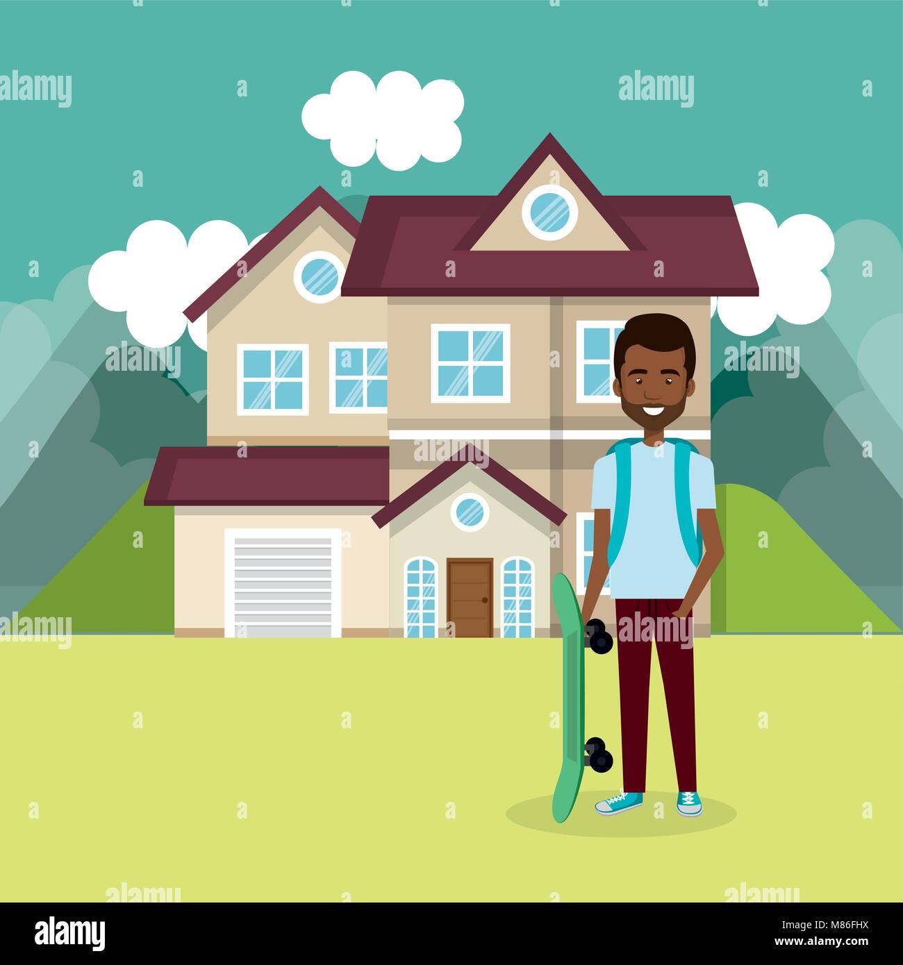 young man outside house vector illustration design Stock Vector Image ...