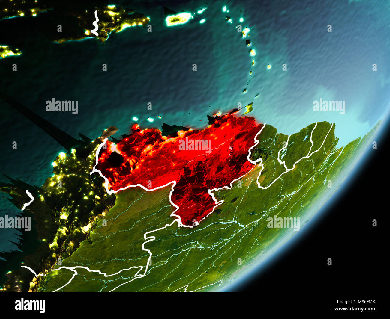 Satellite image venezuela highlighted red hi-res stock photography and ...