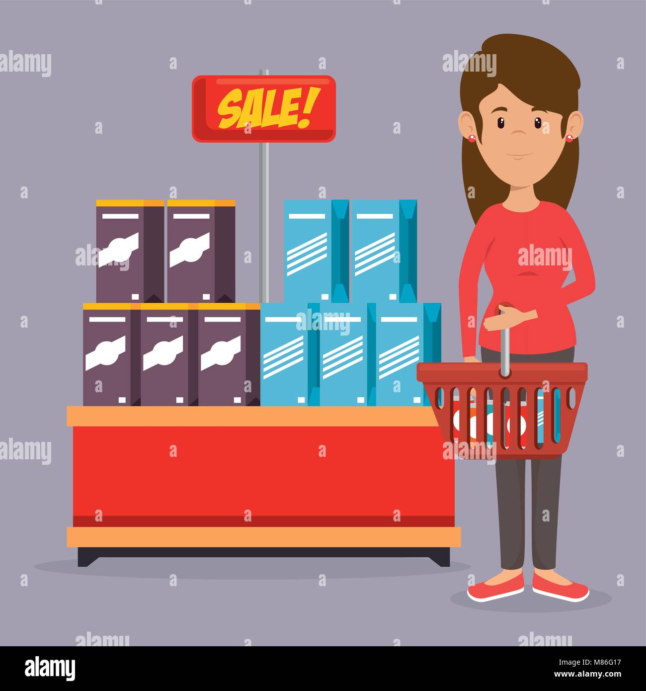 consumer with shopping basket of groceries vector illustration design ...