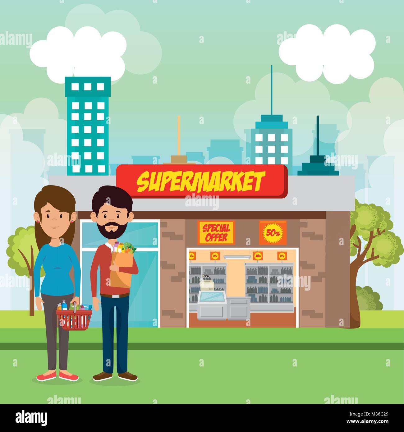 Cartoon Supermarket Outside