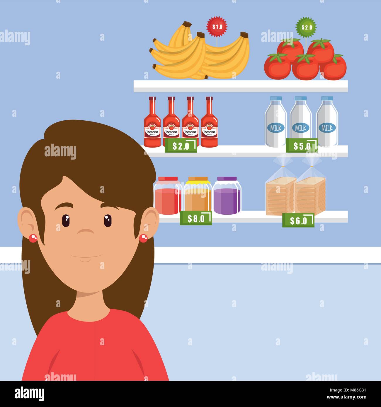 consumer with supermarket groceries vector illustration design Stock ...