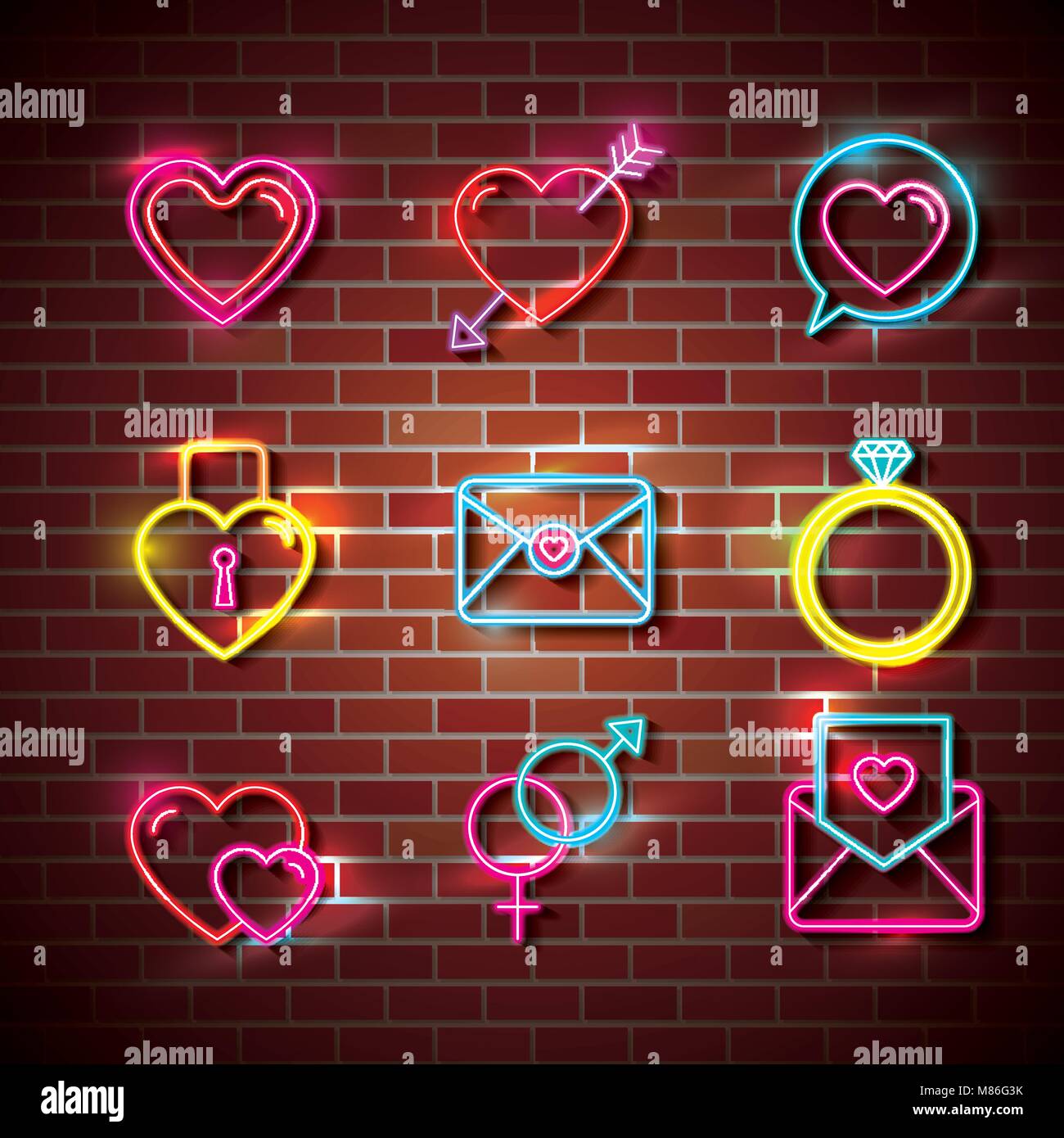 love poster with neon lights set icons vector illustration design Stock ...
