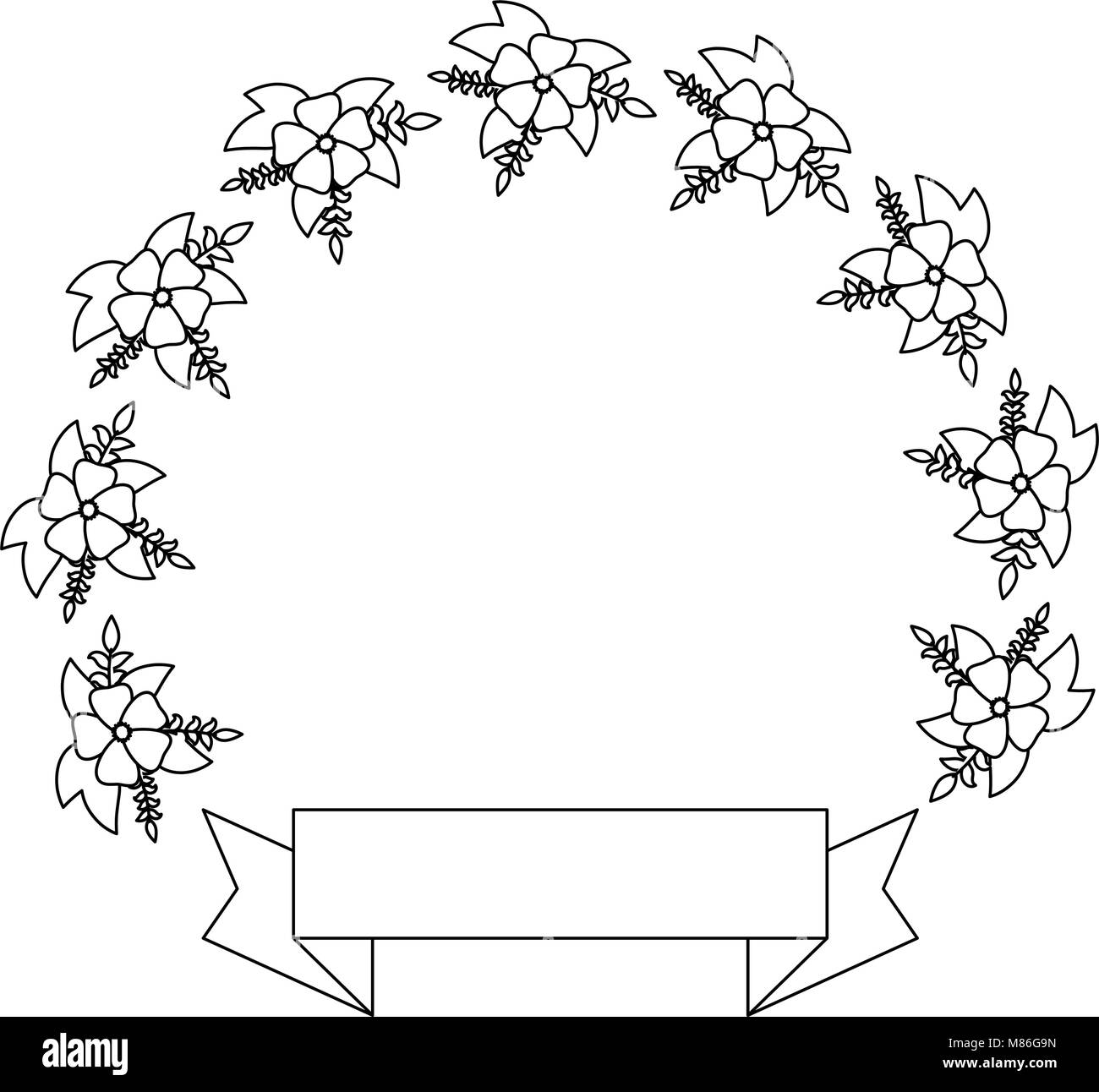floral wreath crown frame with ribbon vector illustration design Stock ...