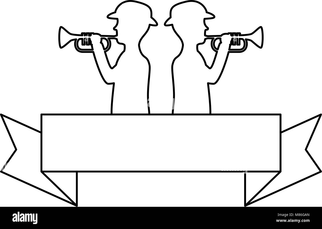 silhouette of soldiers playing trumpet vector illustration design Stock ...