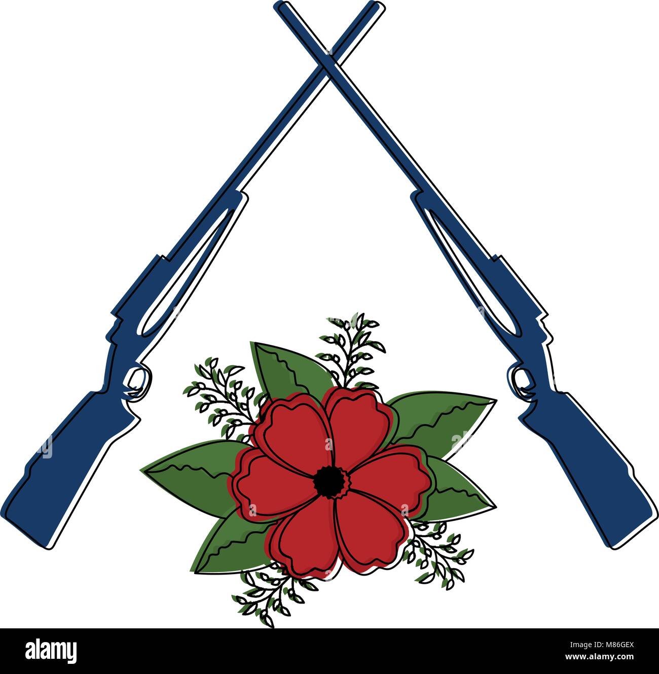 rifles crossed with flowers vector illustration design Stock Vector ...
