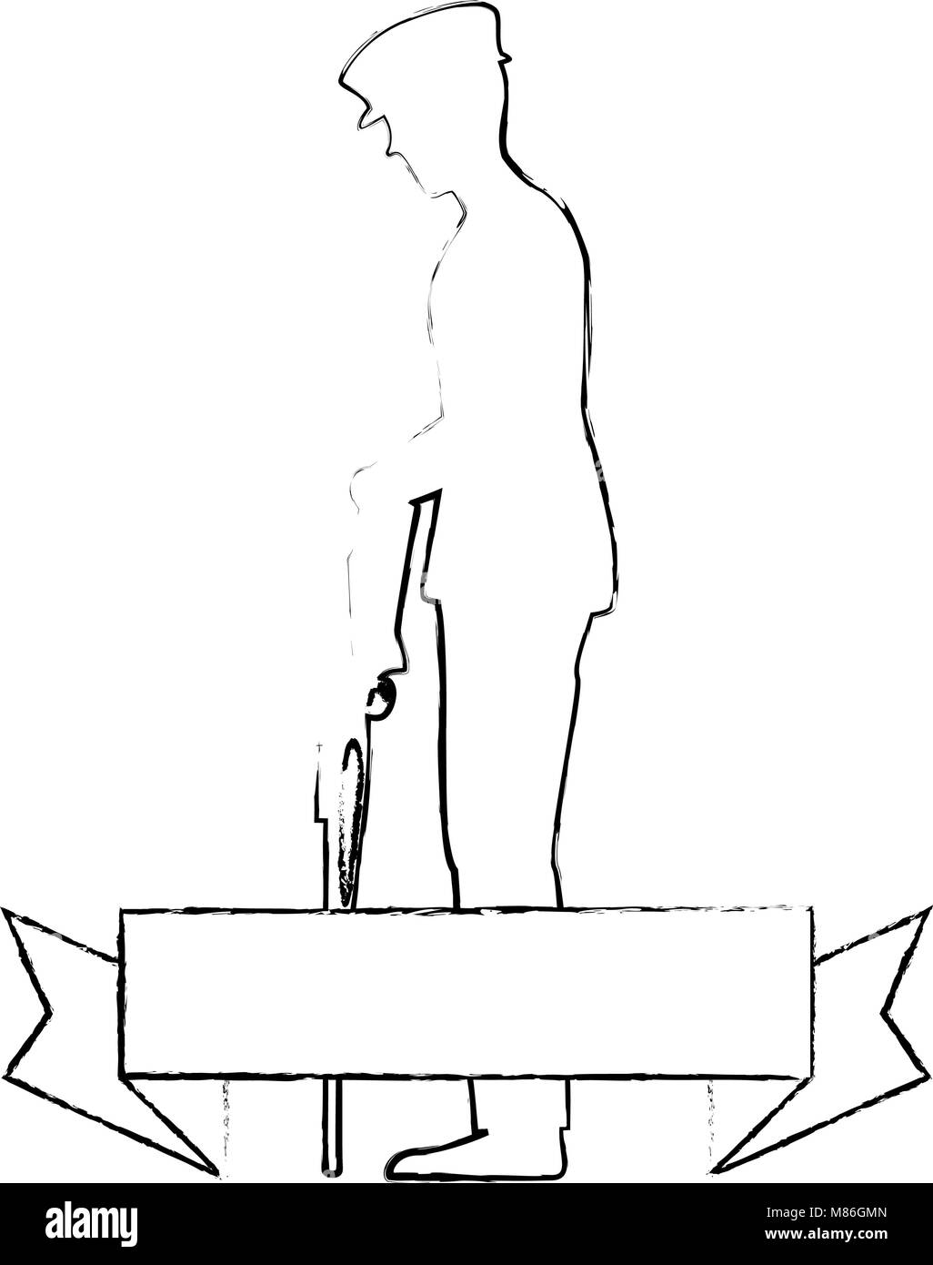 silhouette of soldier with rifle presenting respect vector illustration ...