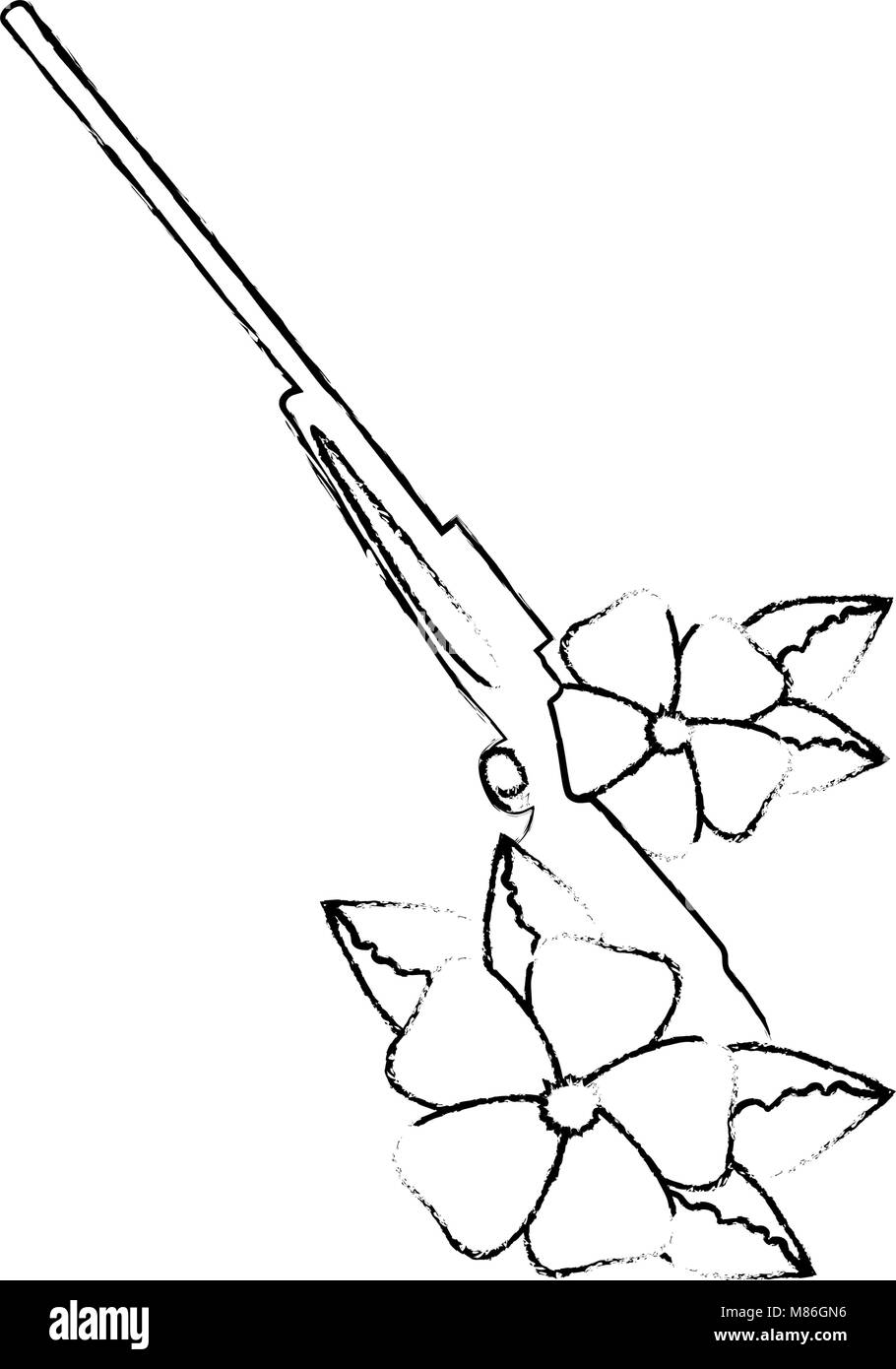 rifle of war with flowers vector illustration design Stock Vector Image ...