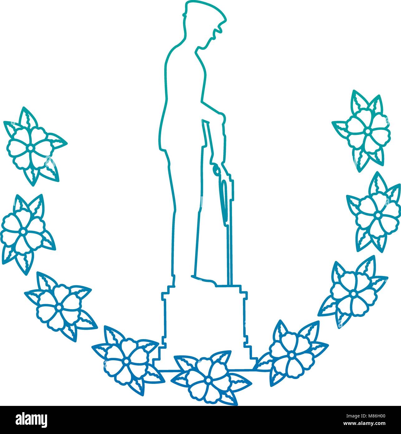 silhouette of soldier with rifle presenting respect with flowers Stock ...