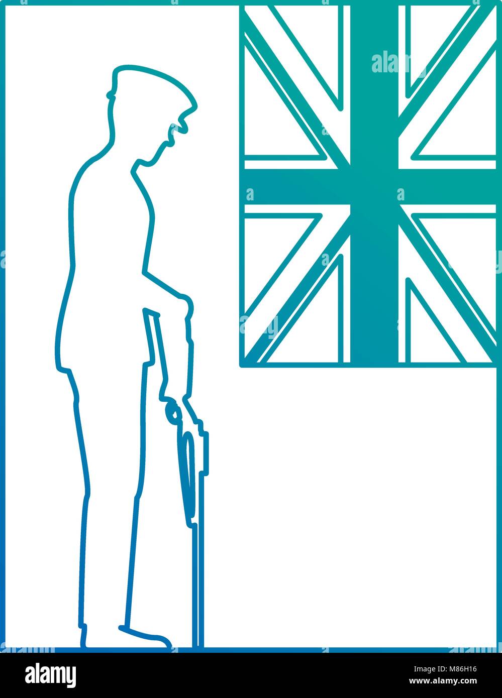 silhouette of soldier with rifle presenting respect and flag Stock ...