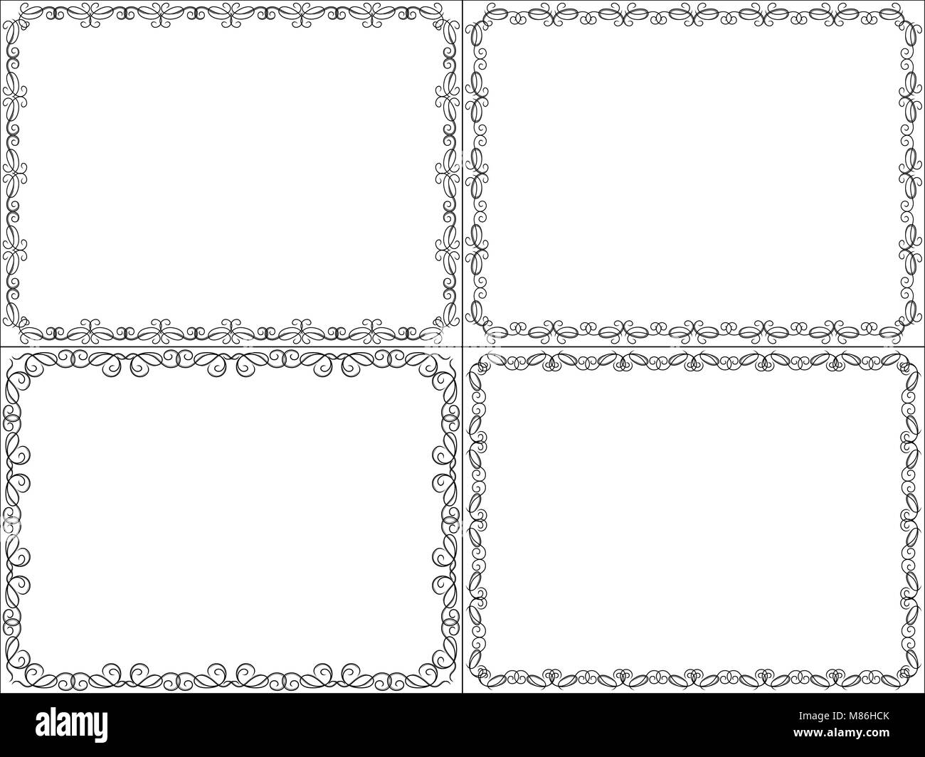 Set of four framed backgrounds with swirl border design elements, hand ...