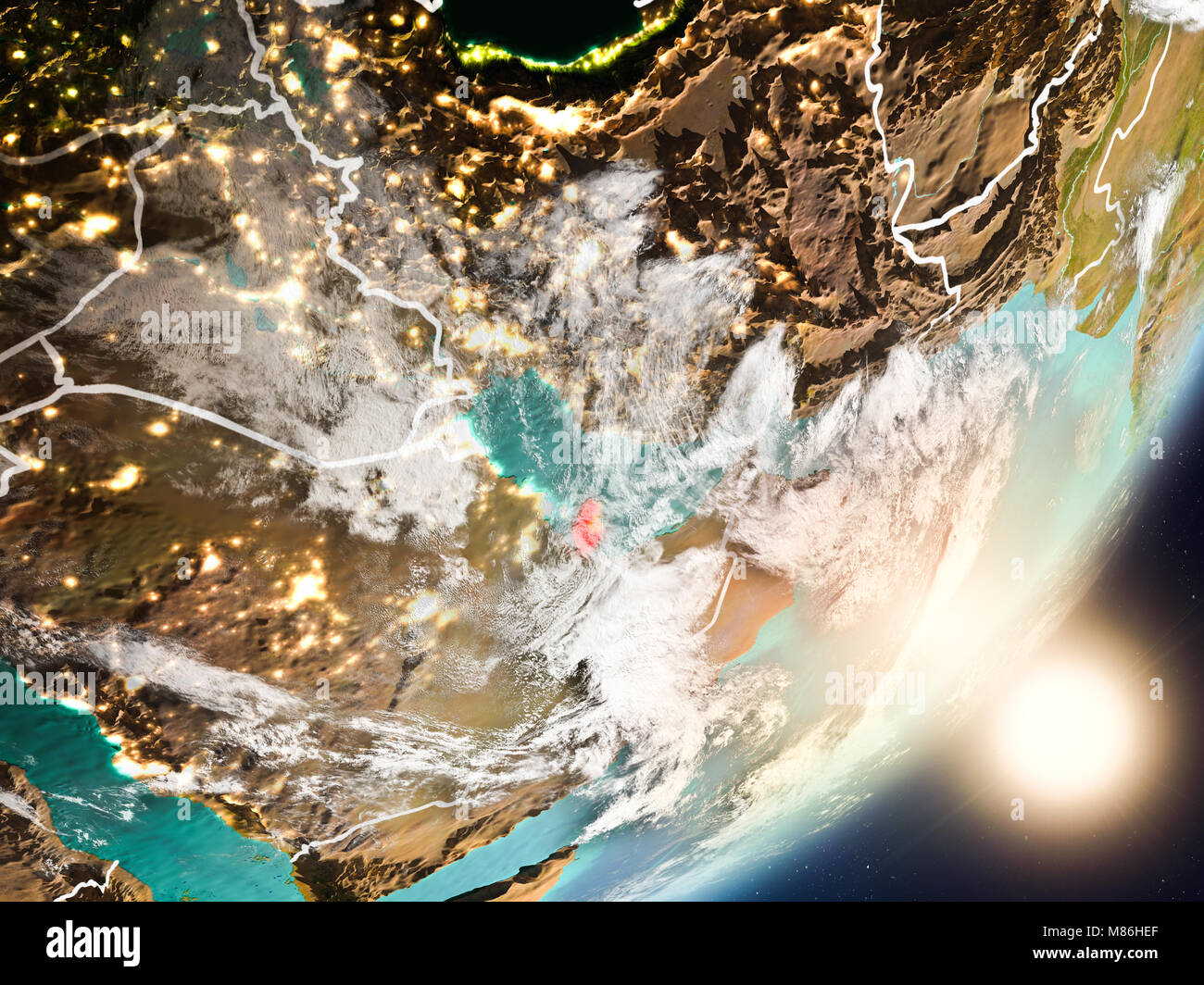 Qatar from space with highly detailed surface textures and visible ...