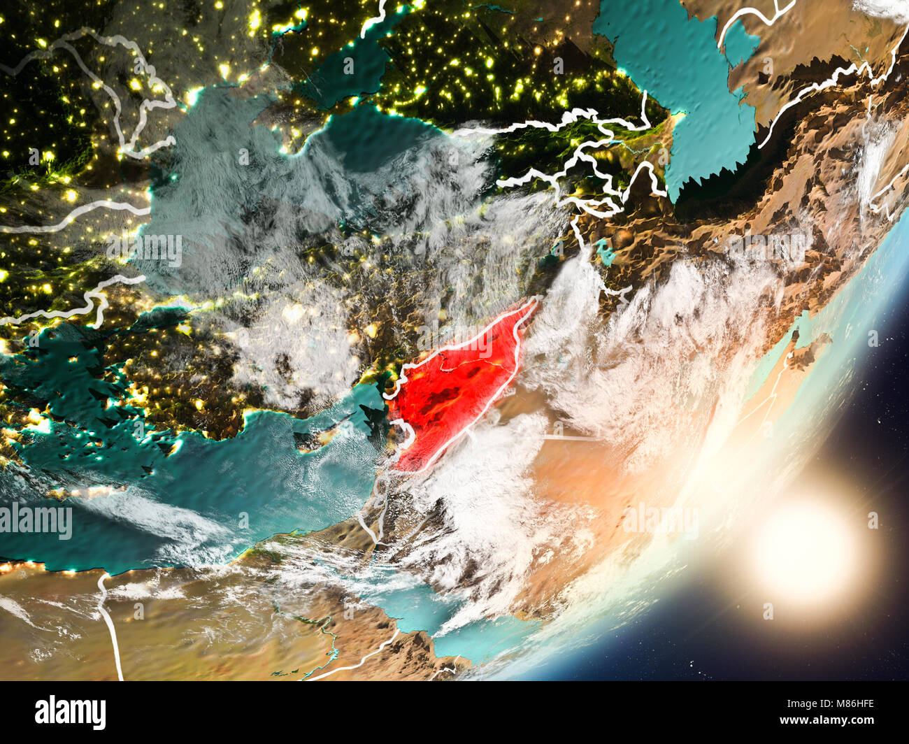 Syria from space with highly detailed surface textures and visible ...