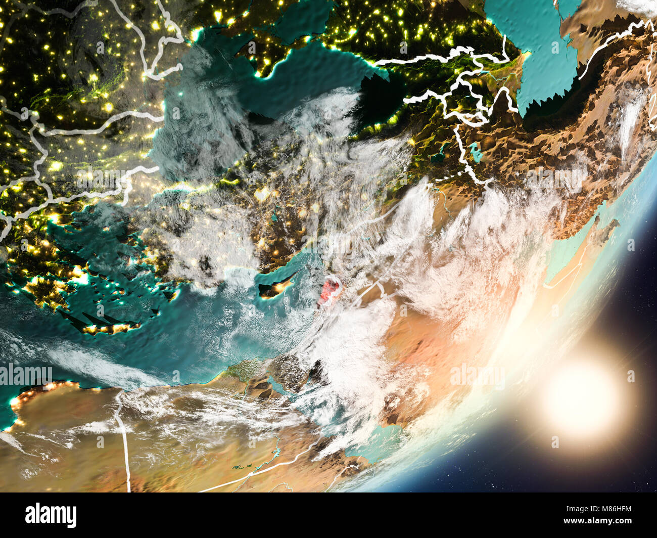 Lebanon from space with highly detailed surface textures and visible ...