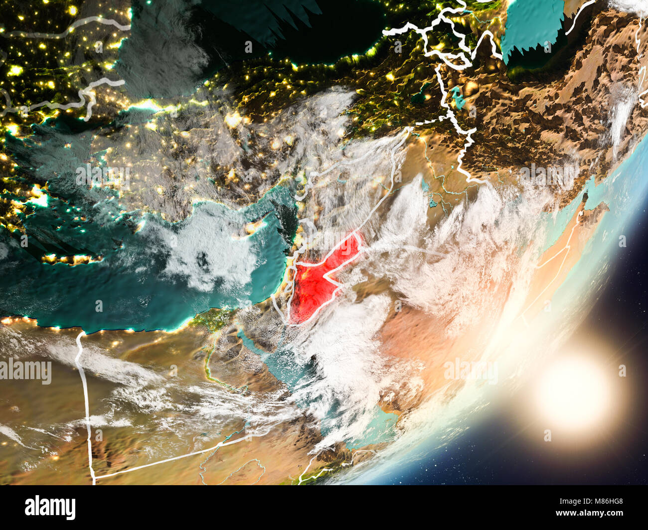 Jordan from space with highly detailed surface textures and visible ...