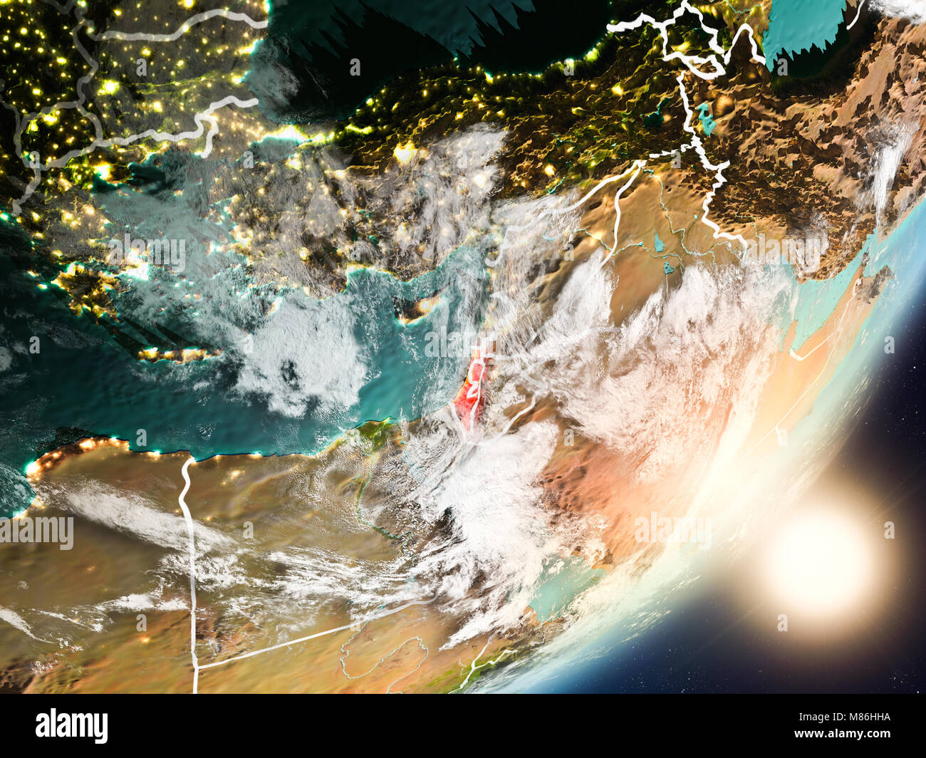 Israel from space with highly detailed surface textures and visible ...