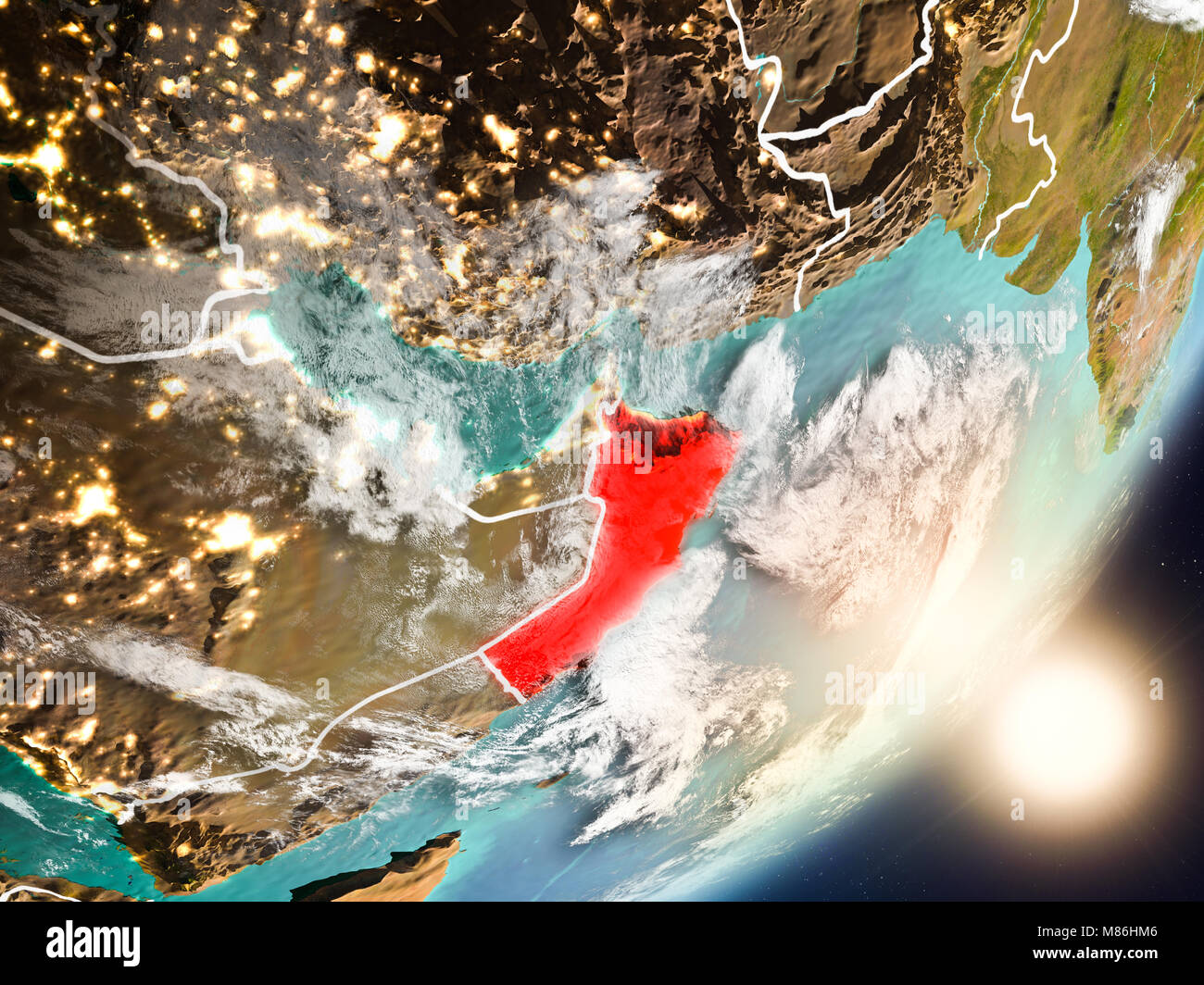 Oman from space with highly detailed surface textures and visible ...