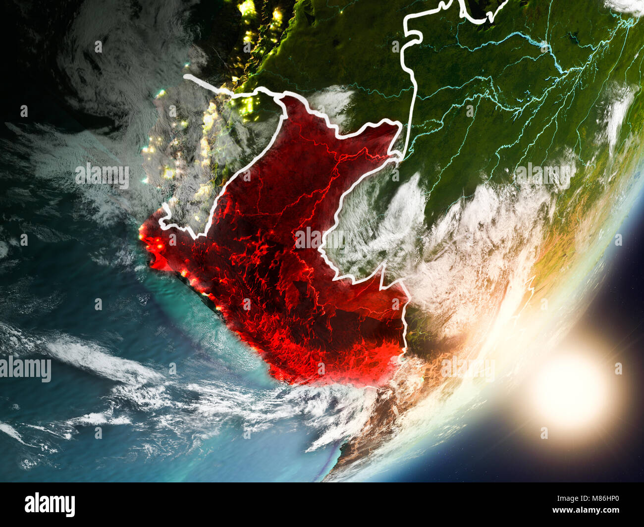 Peru from space with highly detailed surface textures and visible ...