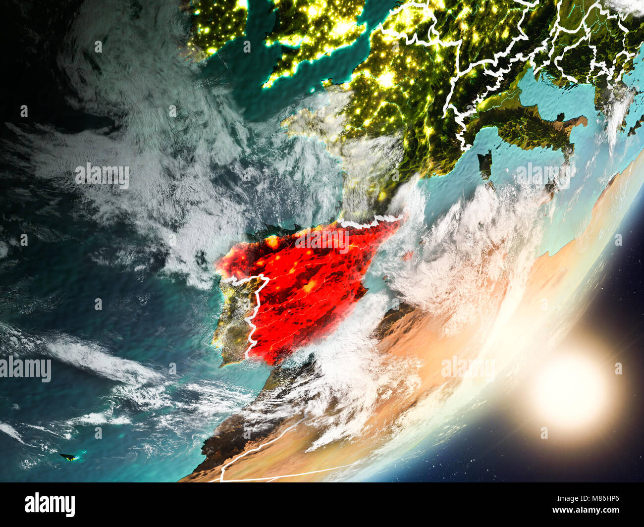 Spain from space with highly detailed surface textures and visible ...