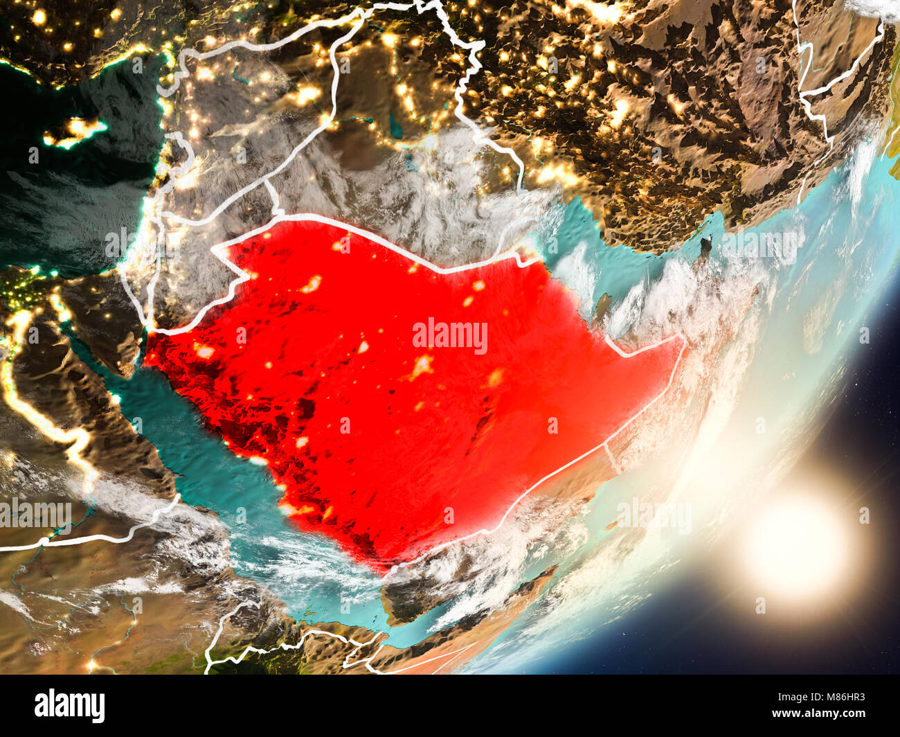 Saudi Arabia from space with highly detailed surface textures and ...