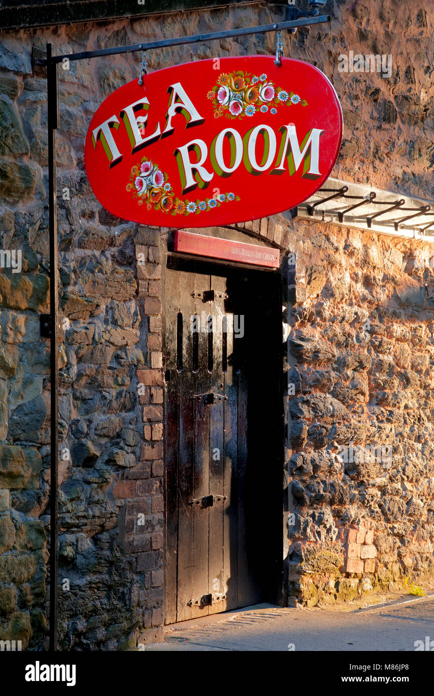 Red tea room sign by Llangollen canal, North Wales Stock Photo - Alamy