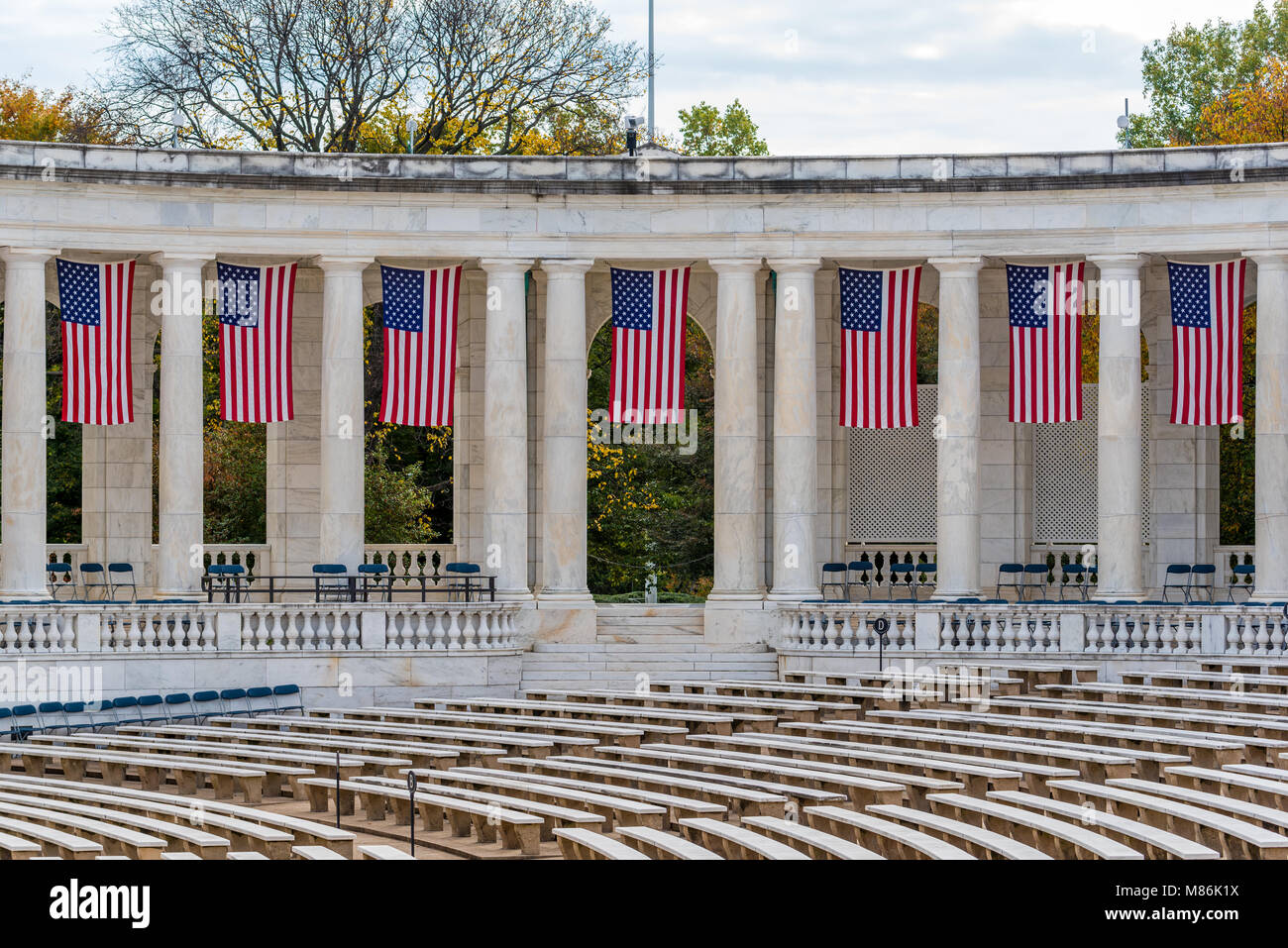 Memorial Amphitheatre in Arlington National Cemetery with hanging ...