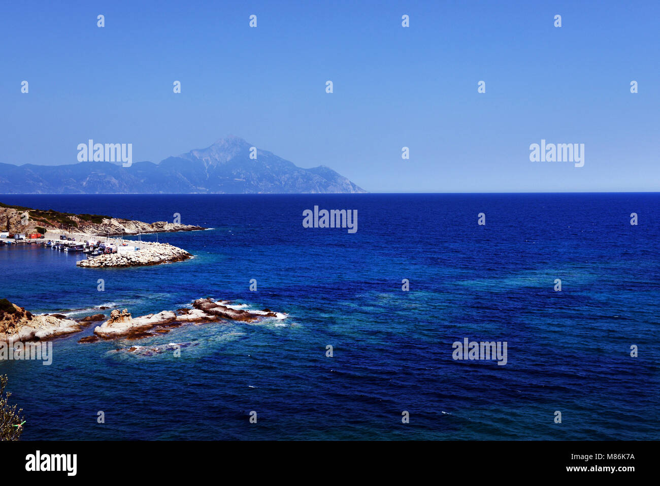 A small marina by Achlada beach in the Sithonia peninsula Stock Photo ...