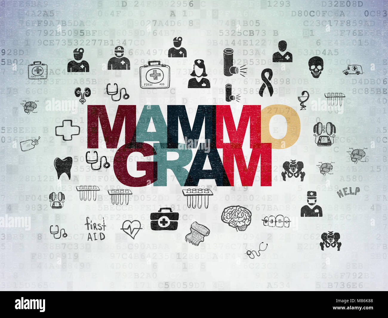 Healthcare concept: Mammogram on Digital Data Paper background Stock ...