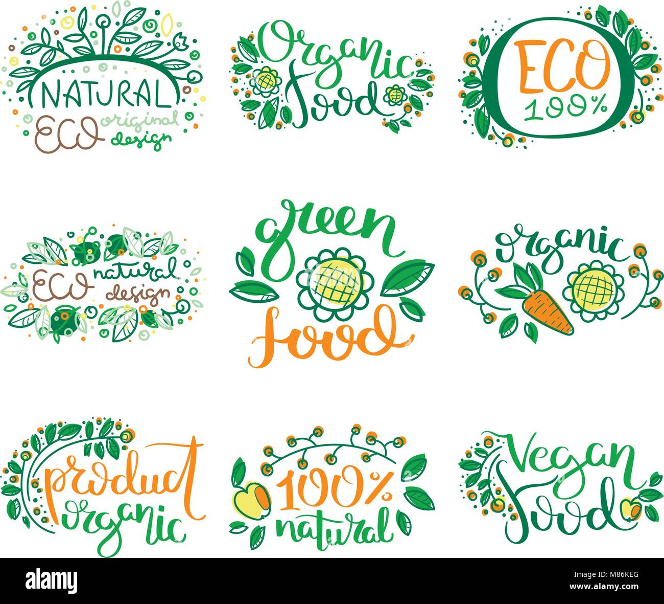 Eco vector organic labels, bio emblems for stickers and restaurants ...