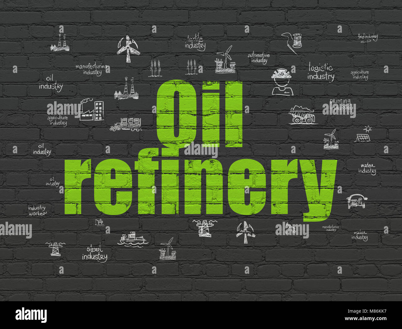 Manufacuring concept: Oil Refinery on wall background Stock Photo - Alamy