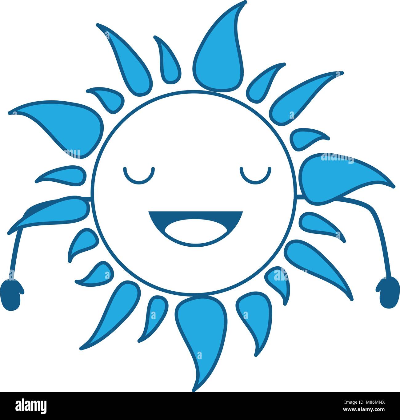 kawaii excited sun icon over white background, blue shading design ...