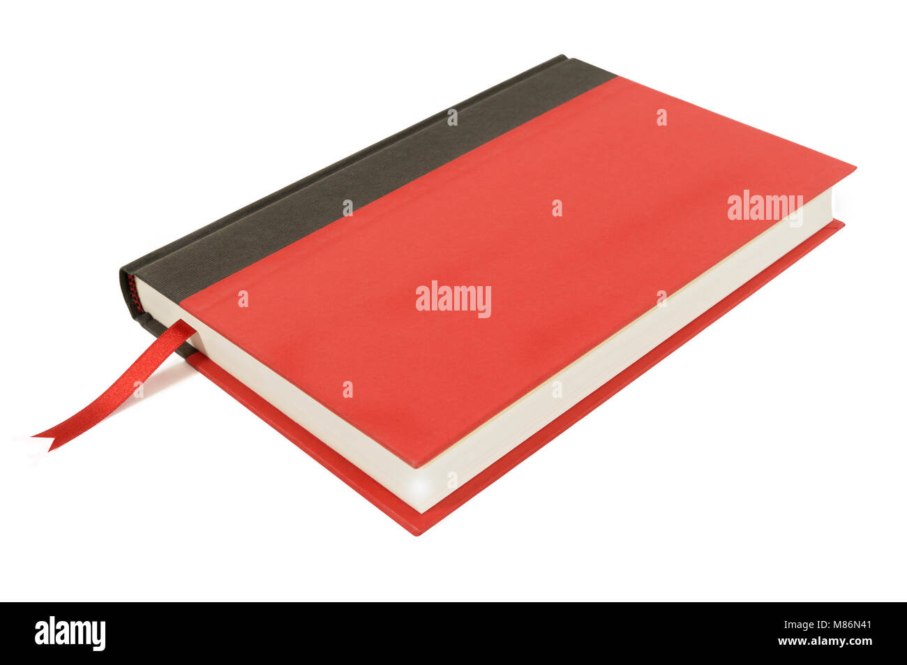 Plain red and black hardback book isolated on a white background. Space ...
