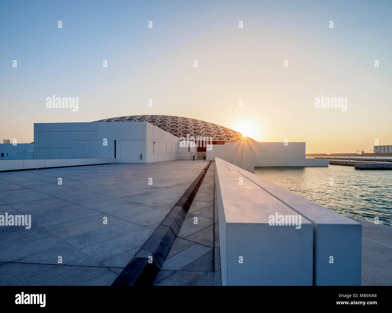 Louvre Museum at sunset, Abu Dhabi, United Arab Emirates Stock Photo ...