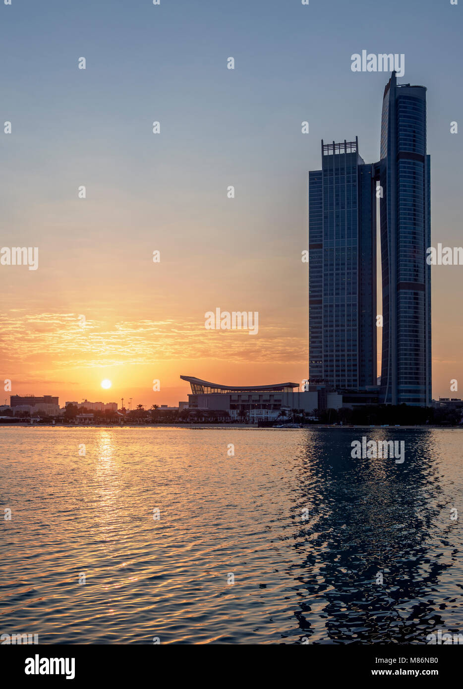 Nation Towers at sunrise, Abu Dhabi, United Arab Emirates Stock Photo ...