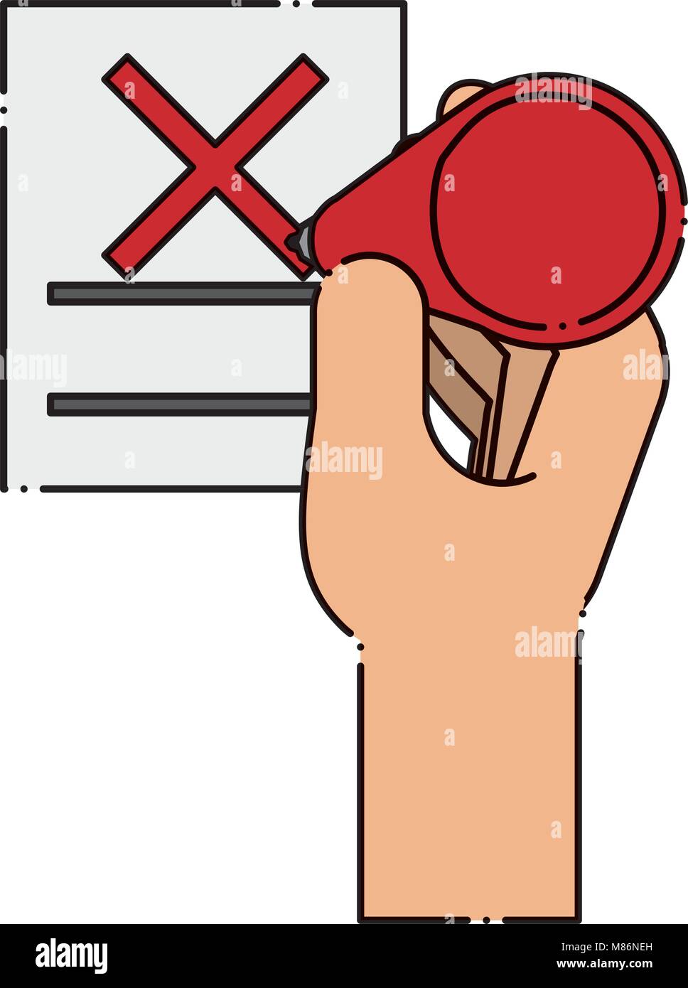 hand with votation paper with cross icon over white background ...