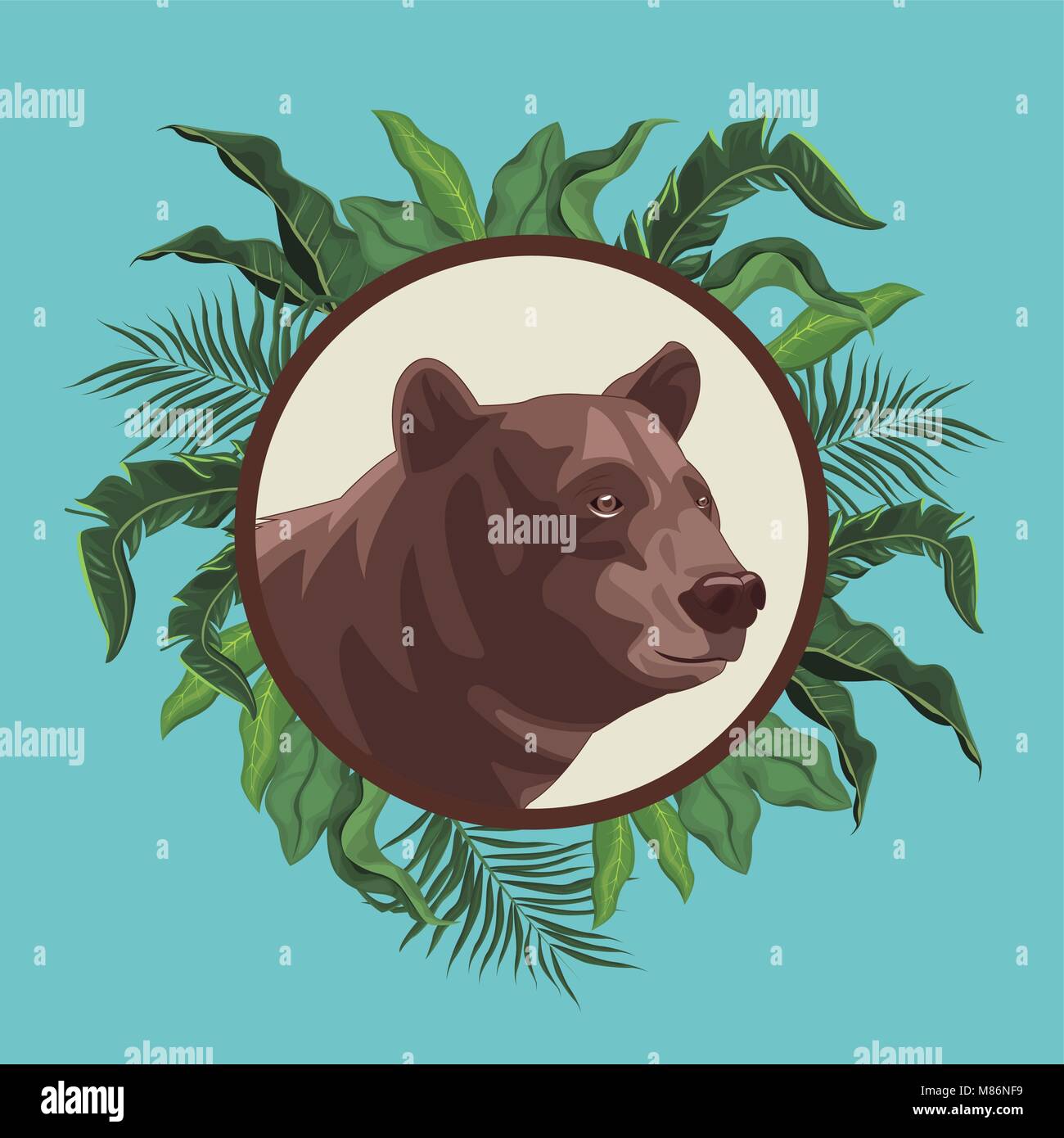 Bear drawing over blue background with leaves vector illustration ...