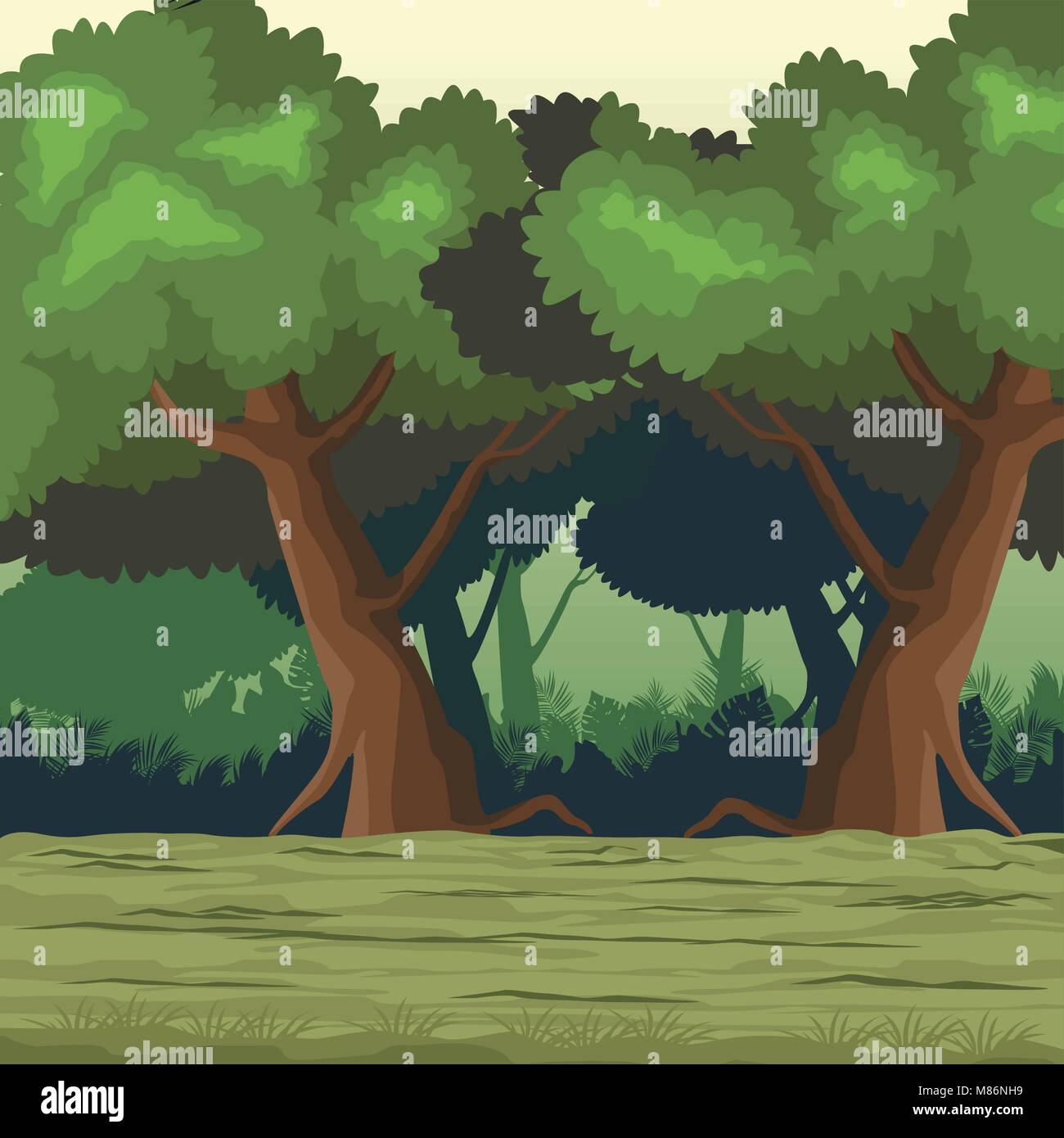 Jungle landscape cartoon vector illustration graphic design vector ...