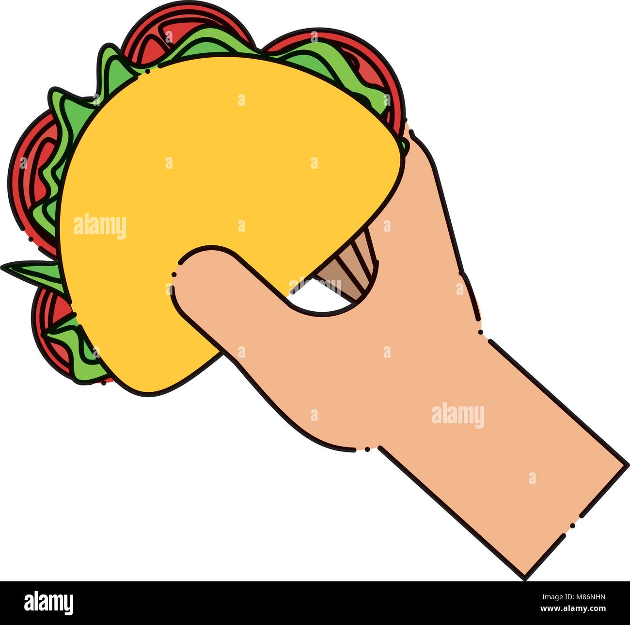 hand holding a taco icon over white background, colorful design. vector ...