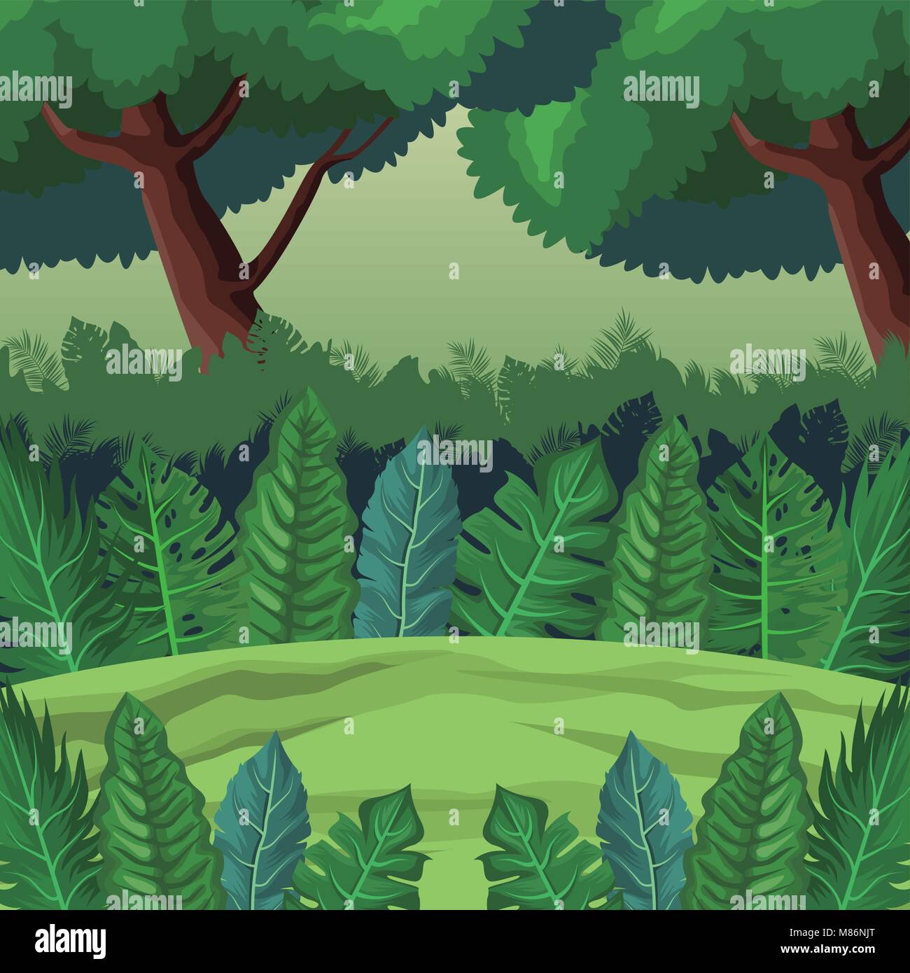 Jungle landscape cartoon vector illustration graphic design vector ...