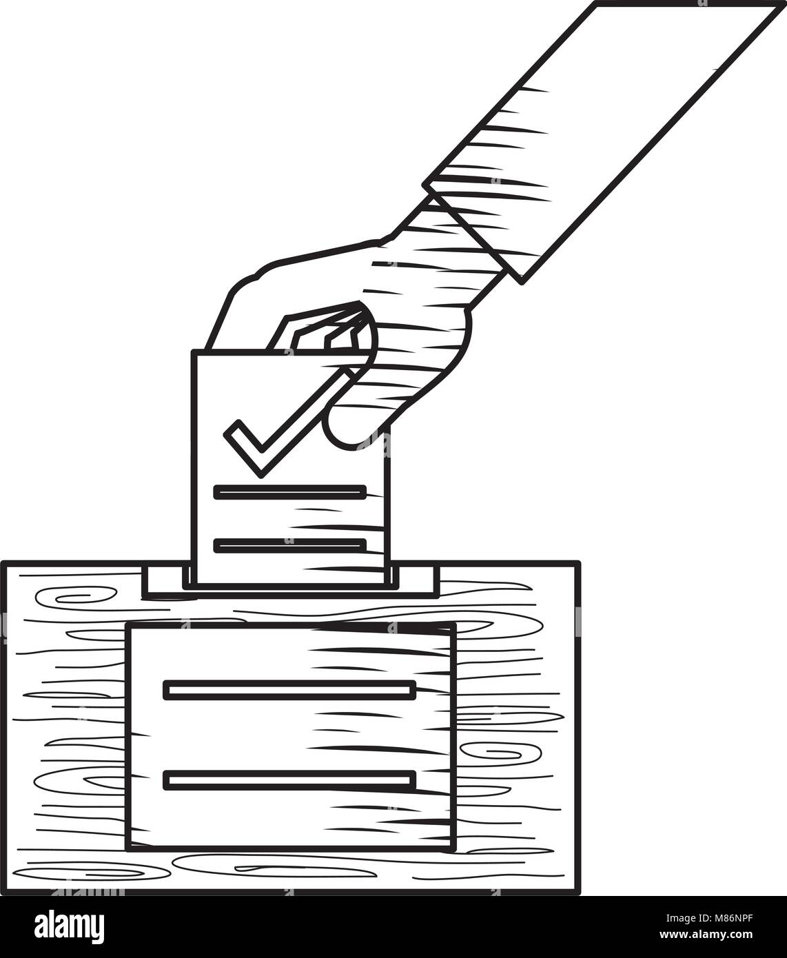 sketch of Hand putting a voting paper with a check in the ballot box ...
