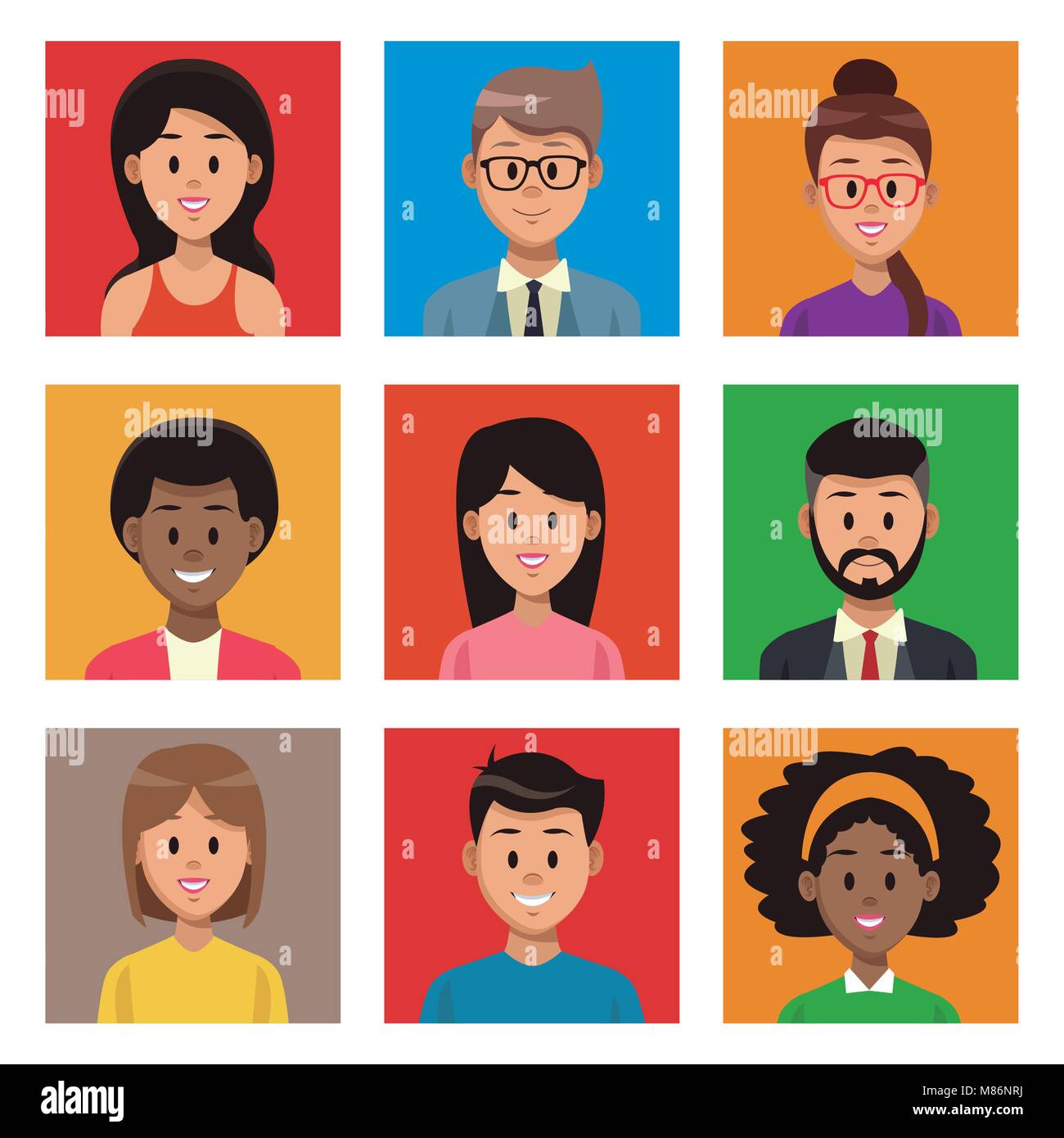 People cartoon on colorful squares vector illustration graphic design ...