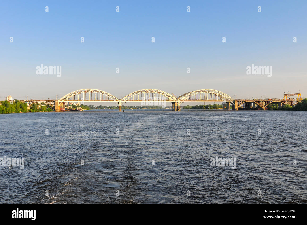 Darnytskyi Railroad Bridge in Kiev, Ukraine over the Dnieper River ...