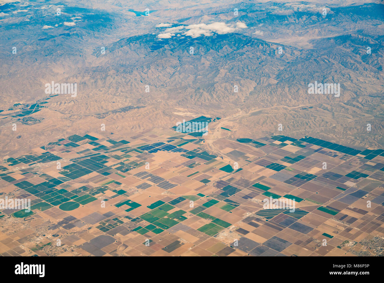Aerial view of farm, landscape over Kern County from an airplane Stock ...