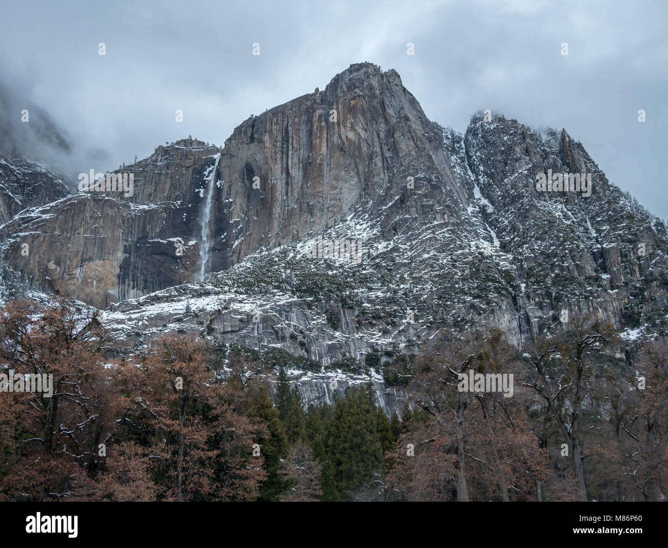 Yosemite Fall After Snow Storm on Cloudy Day Stock Photo - Alamy