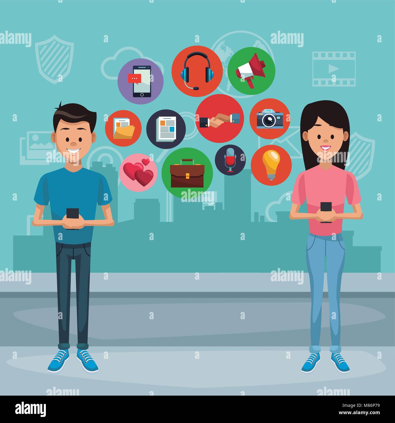 People using smartphone vector illustration graphic design Stock Vector ...