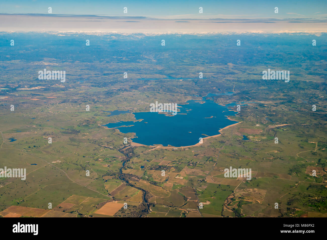 Aerial view of the beautiful Camanche Reservoir, Sacramento, California ...