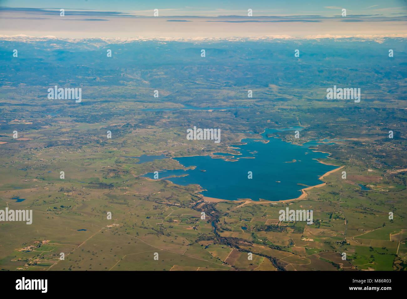 Aerial view of the beautiful Camanche Reservoir, Sacramento, California ...