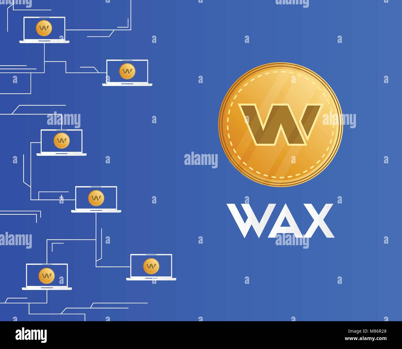 Blockchain wax cryptocurrency on blue background Stock Vector Image ...